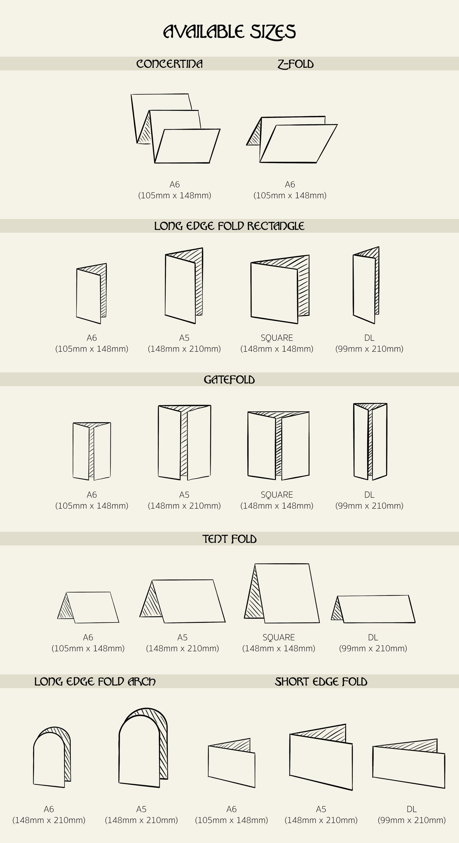 Folded paper shape sizes – Harper & Finch